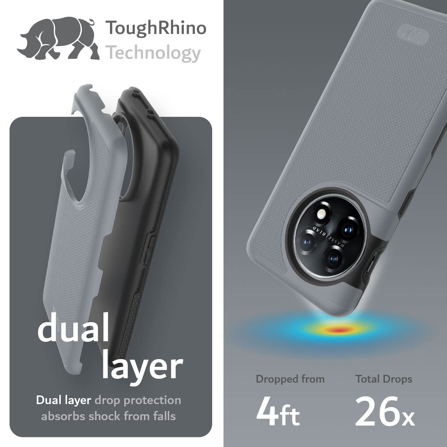 TUDIA DualShield Grip Designed for OnePlus 11 Case 5G (2023), [MergeGrip] Dual Layer Shockproof Slim Military Grade Non-Slip Tough Heavy Duty Protective Phone Case Cover - Gray