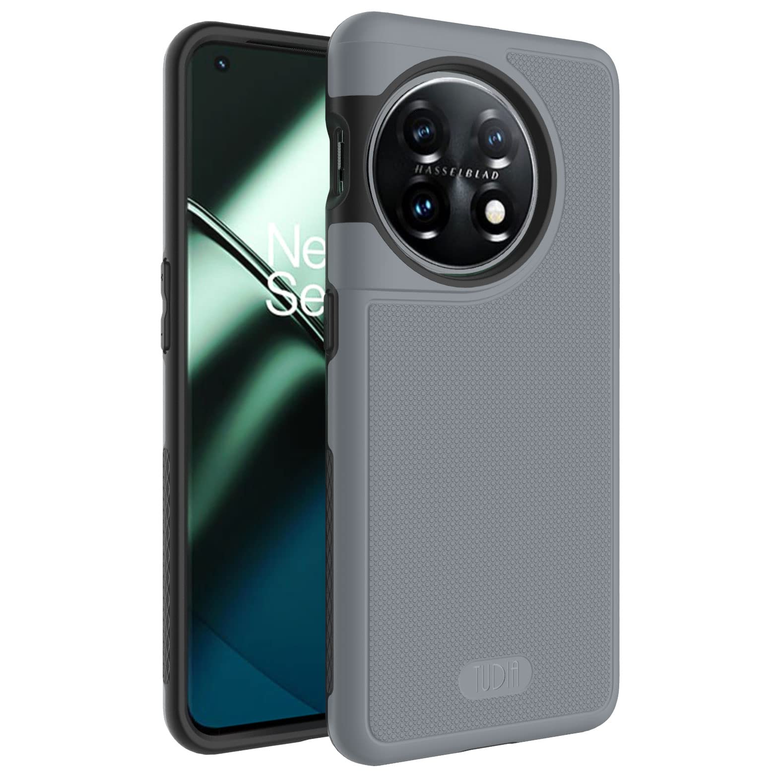 TUDIA DualShield Grip Designed for OnePlus 11 Case 5G (2023), [MergeGrip] Dual Layer Shockproof Slim Military Grade Non-Slip Tough Heavy Duty Protective Phone Case Cover - Gray