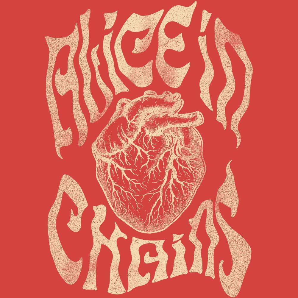 American Classics Alice in Chains T-Shirt - Heart Mens Short Sleeve 90s Music Vintage Style Graphic T-Shirt - Red Heather