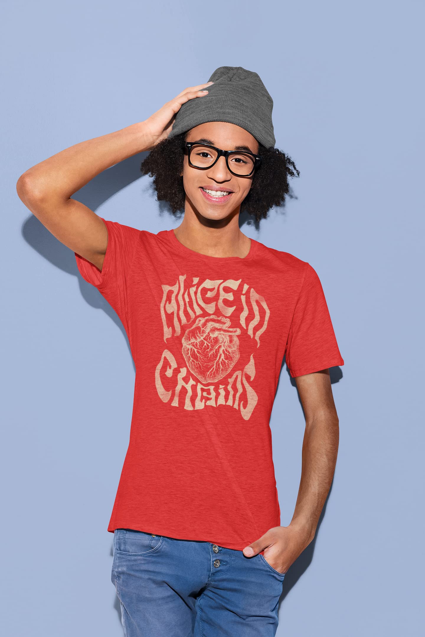 American Classics Alice in Chains T-Shirt - Heart Mens Short Sleeve 90s Music Vintage Style Graphic T-Shirt - Red Heather