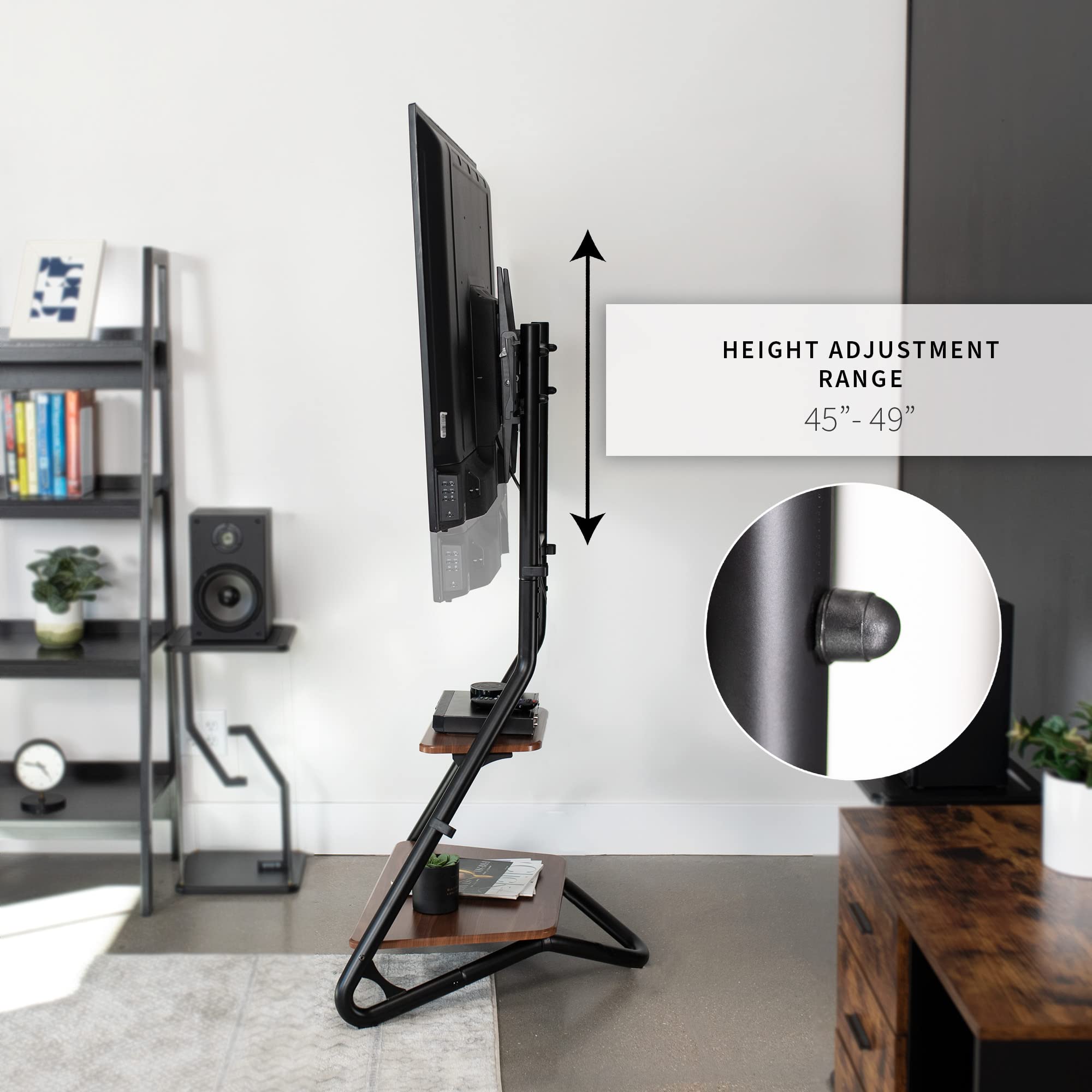 VIVO Corner TV Floor Stand, 37 to 75 inch LED LCD Screen TV Display Mount, Height Adjustable, 2 Storage Platforms, Max VESA 600x400mm, Dark Walnut Shelves, Black Frame, STAND-TV75BH