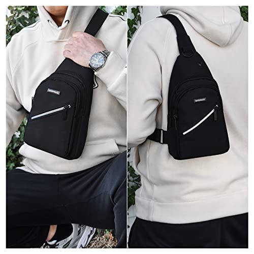 Aisijimo Small Sling Bag For Women Men Casual Crossbody Sling Backpack (Black-B)