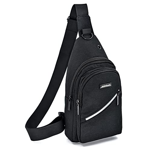 Aisijimo Small Sling Bag For Women Men Casual Crossbody Sling Backpack (Black-B)