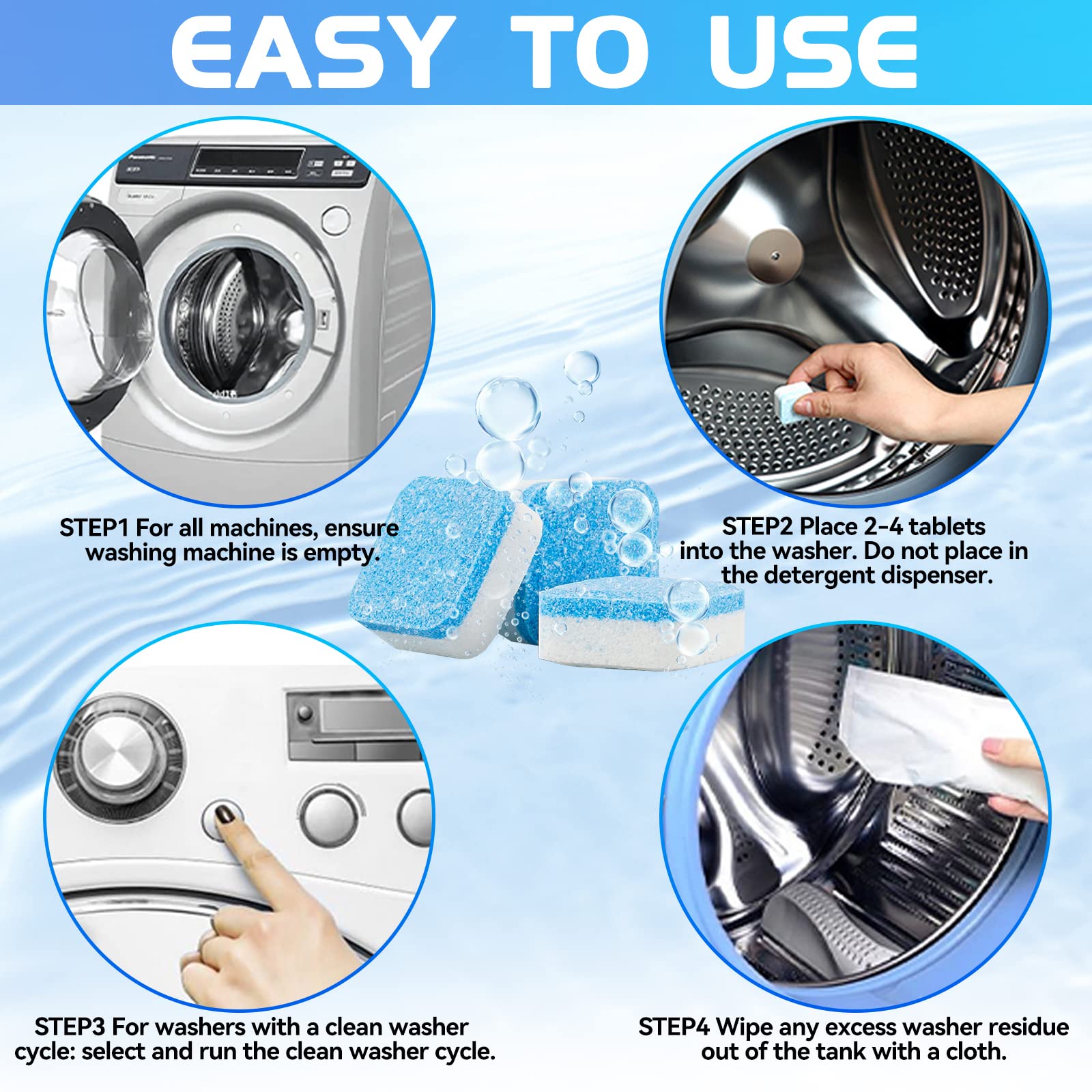 DORPETLY Washing Machine Cleaner, 32 Tablets Washer Machine Cleaner Household Supplies, Deep Cleaning Tablets for Front Loader, Top Load Washer and HE