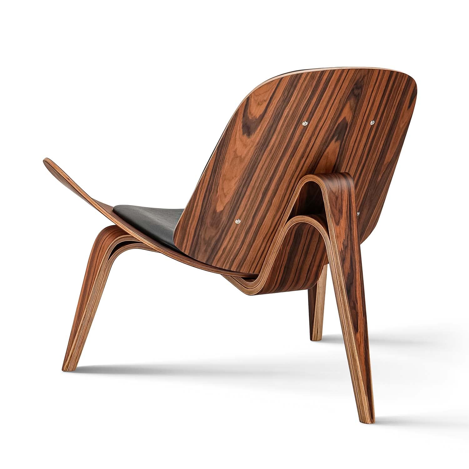Furgle Mid Century Modern Shell Lounge Chair,PU Leather,Tripod Plywood Classic Design Solid Wood Accent Chairs for Living Room,Reading,Lounge,Office,Salon,Style-17