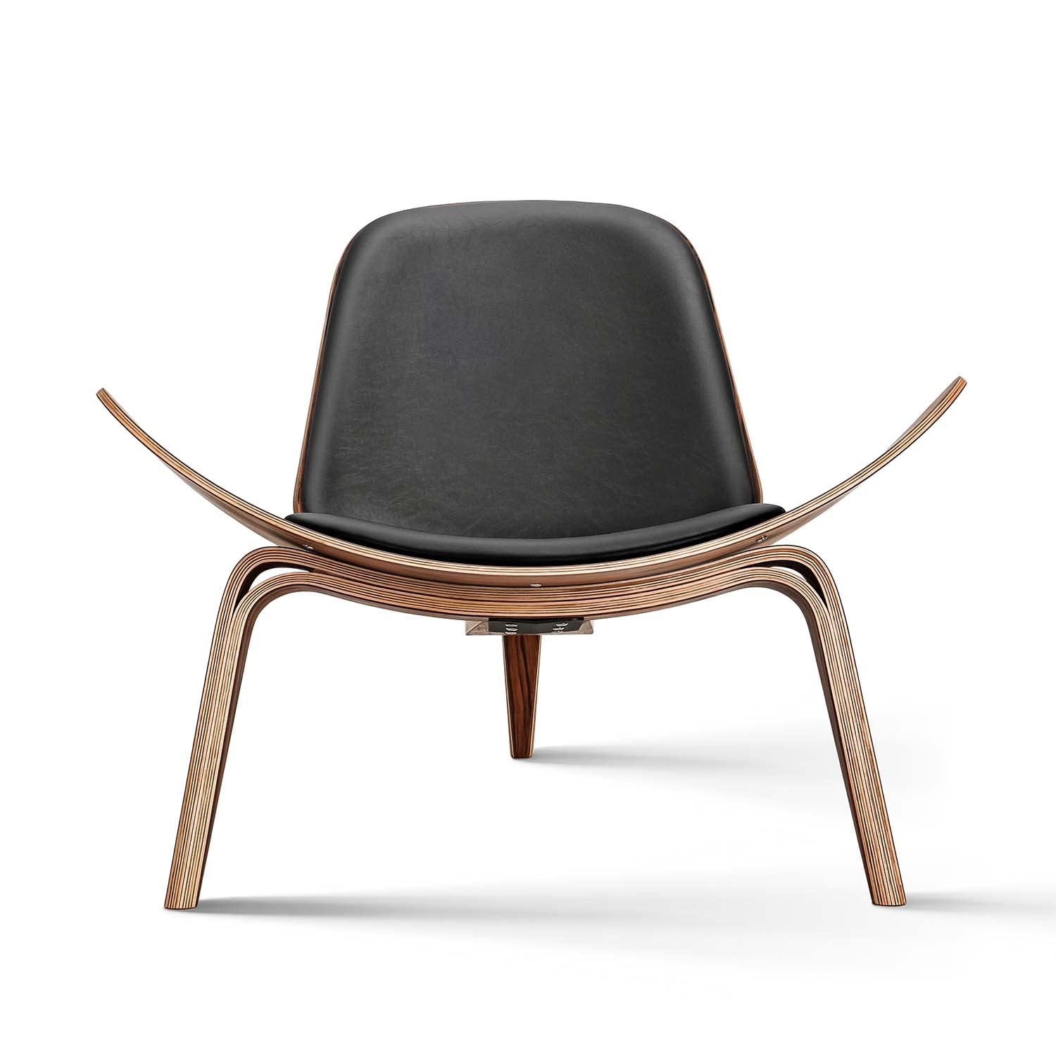 Furgle Mid Century Modern Shell Lounge Chair,PU Leather,Tripod Plywood Classic Design Solid Wood Accent Chairs for Living Room,Reading,Lounge,Office,Salon,Style-17