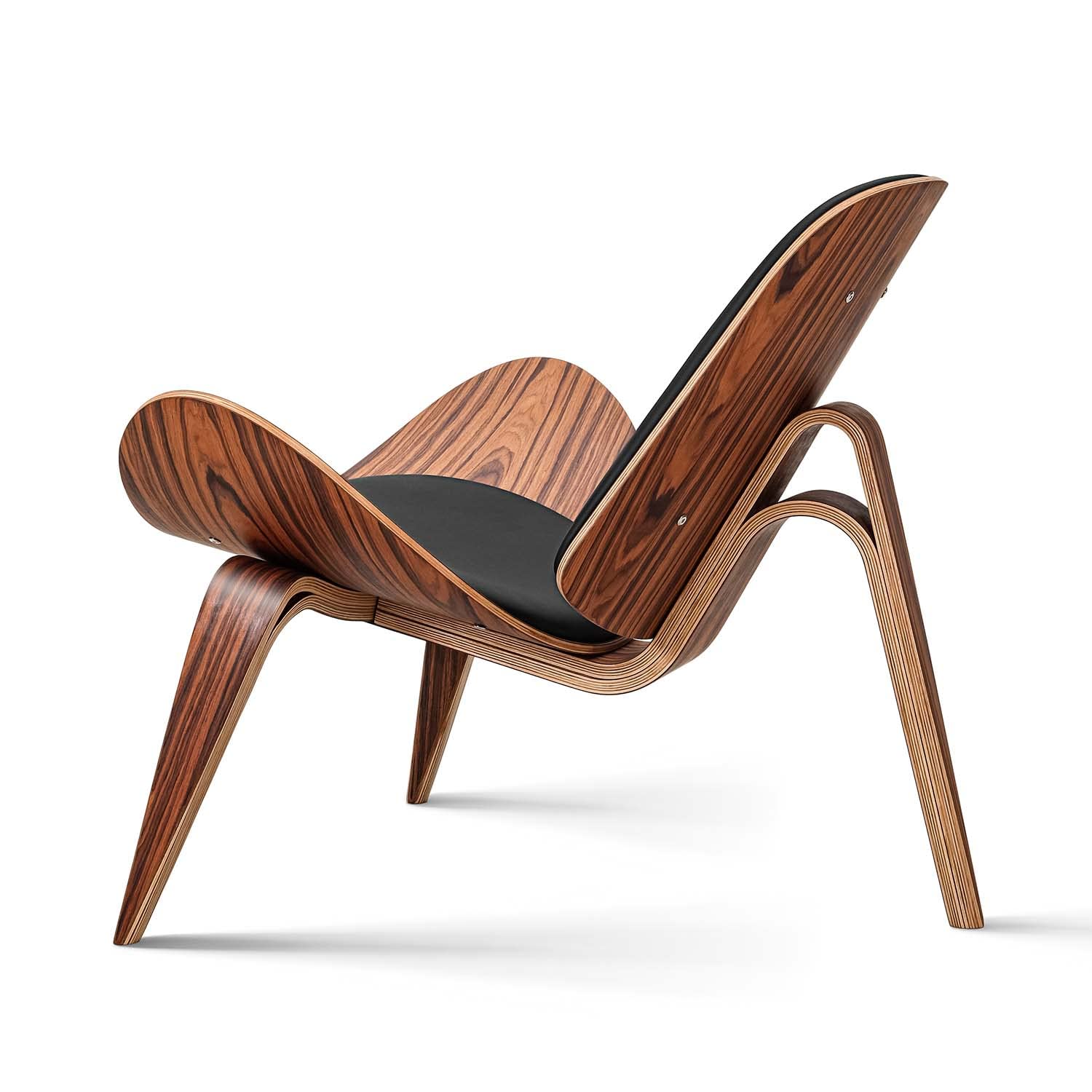 Furgle Mid Century Modern Shell Lounge Chair,PU Leather,Tripod Plywood Classic Design Solid Wood Accent Chairs for Living Room,Reading,Lounge,Office,Salon,Style-17