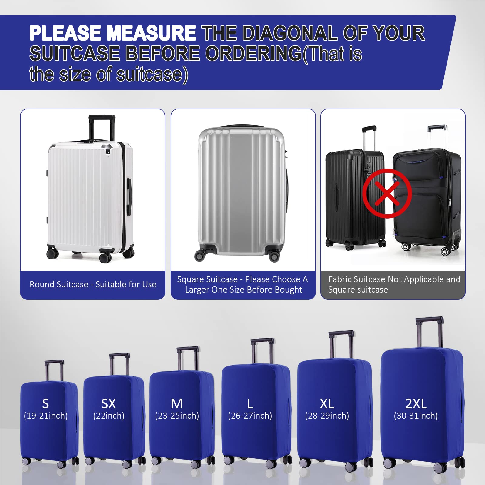 RainVillage Travel Luggage Cover Suitcase Protector Scratch-Resistant Fit 19-31 Inch Suitcase, Not Included Suitcase (Blue, S(19-21 inch))