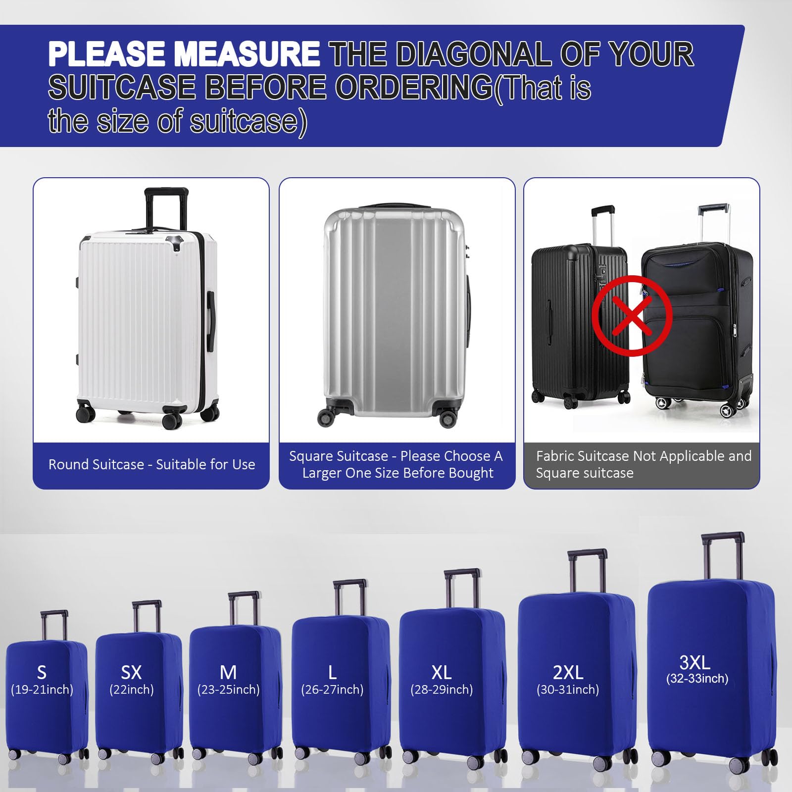 RainVillage Travel Luggage Cover Suitcase Protector Scratch-Resistant Fit 19-31 Inch Suitcase, Not Included Suitcase (Blue, S(19-21 inch))