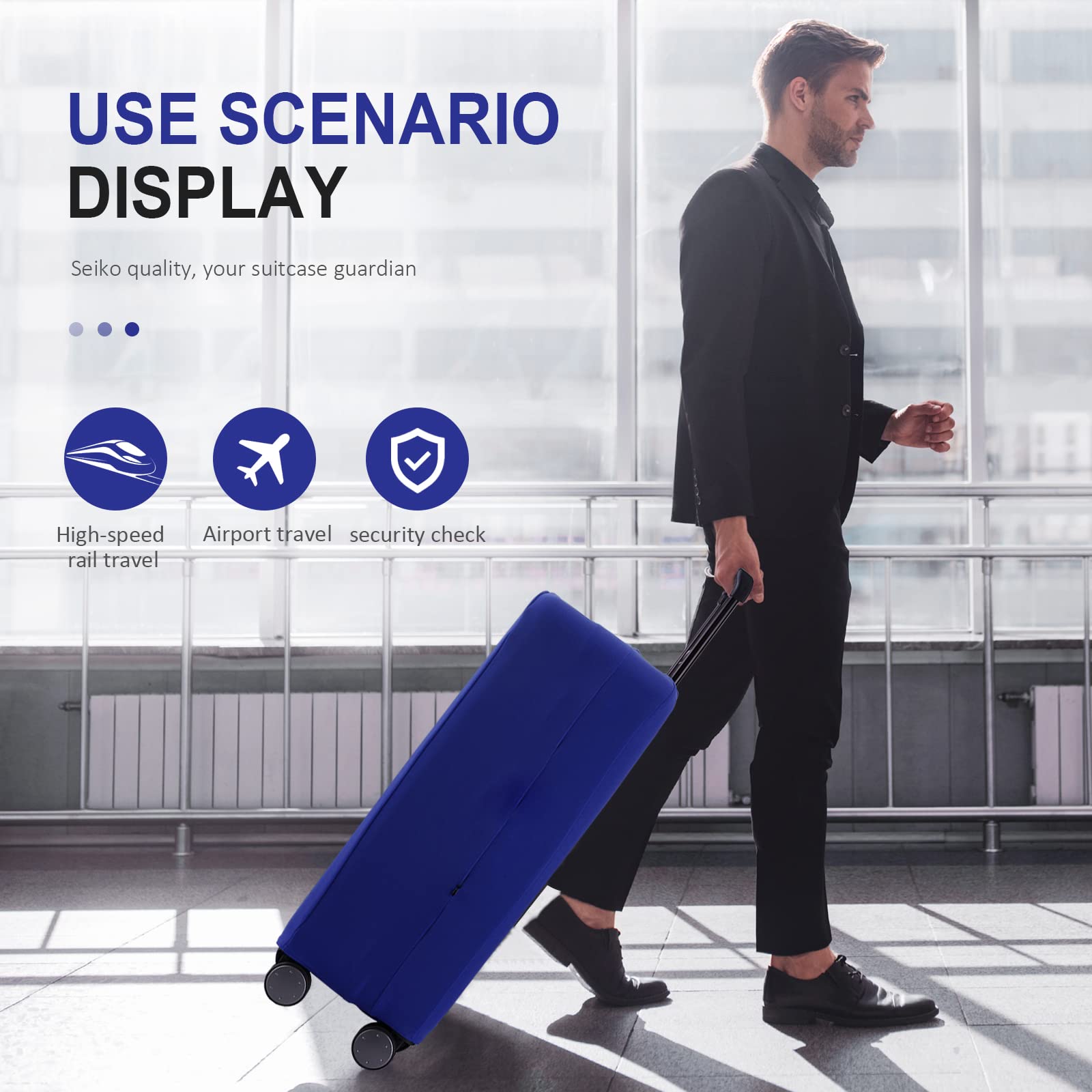 RainVillage Travel Luggage Cover Suitcase Protector Scratch-Resistant Fit 19-31 Inch Suitcase, Not Included Suitcase (Blue, S(19-21 inch))