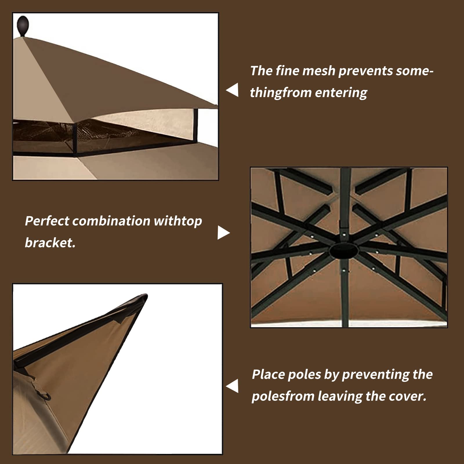 ISAGAPOY Replacement Canopy Top Cover for Garden Canopy Cover Roof with Air Vent for Gazebo (L-GZ798PST-E) Brown