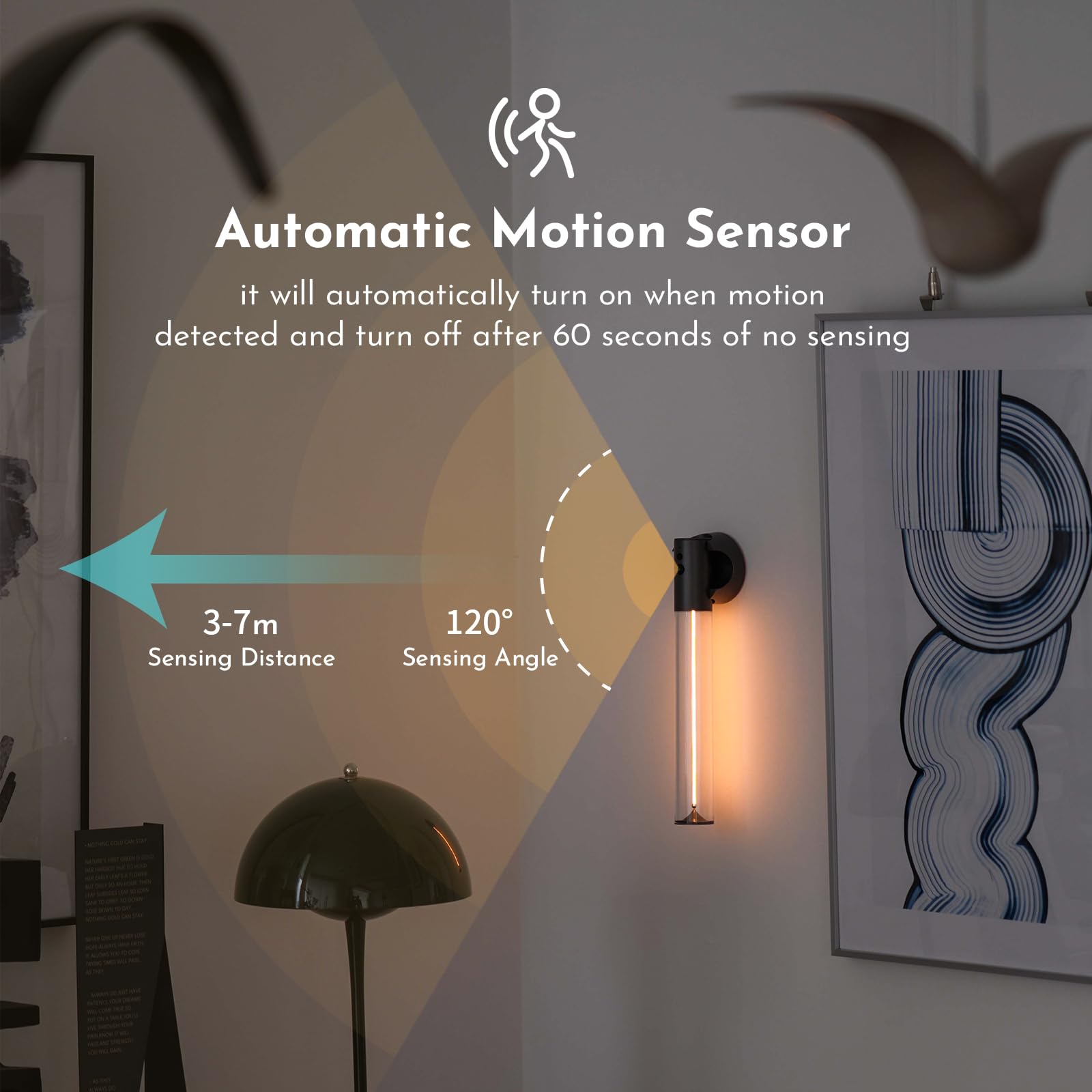 AUGE LIGHT 3-in 1 Battery Powered Wall Light Magnetic LED Wall Lamp Cordless Wall Lights Motion Sensor Wall Sconces for Indoor Staircase Corridor Beside Hallway Cabninet(Gray)