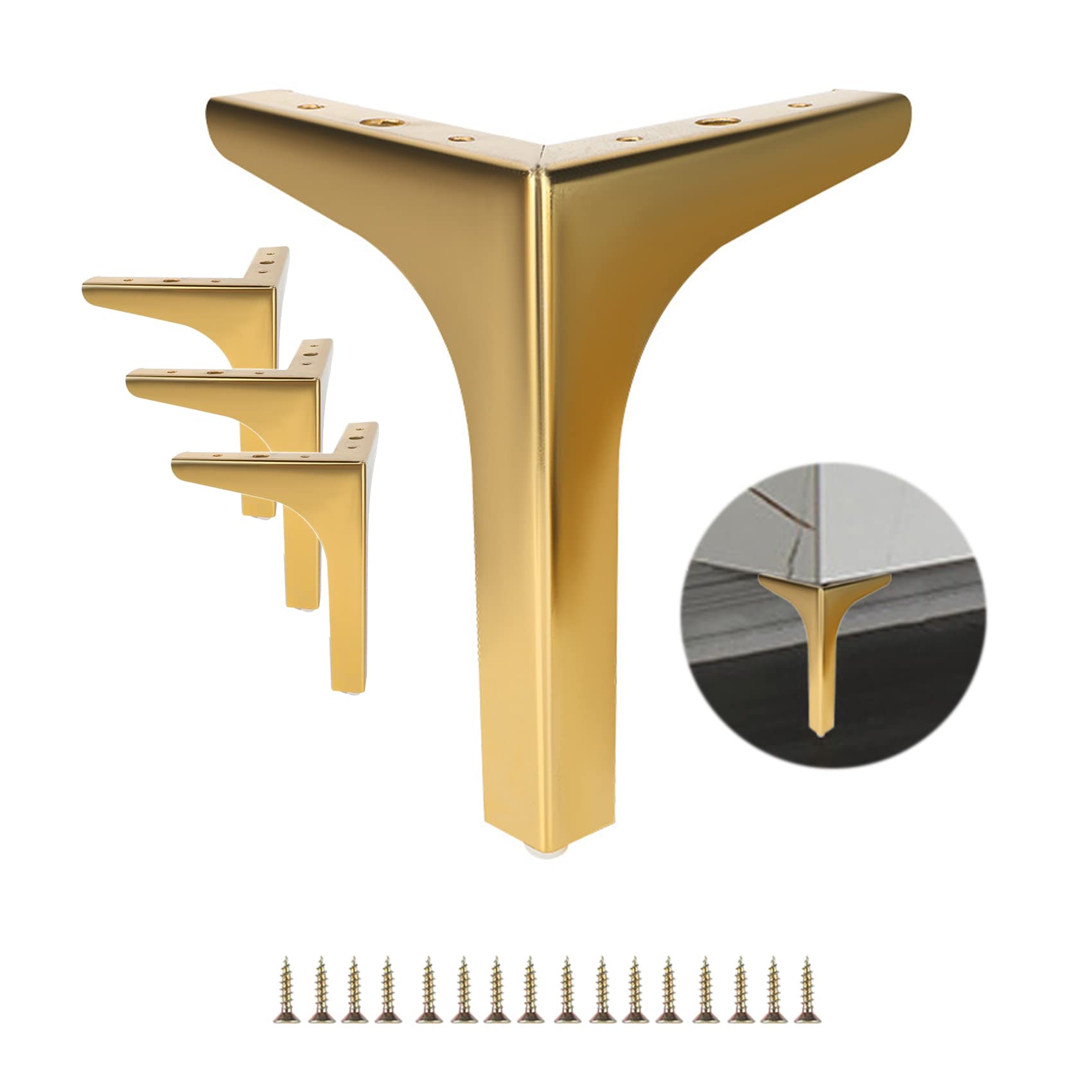 Enkman Set of 4 Metal Furniture Sofa Legs, 4 inches DIY Replacement for Dresser Couch Cabinet Sofa Bed Loveseat Ottoman, Including Screws (6 Inch, Gold)