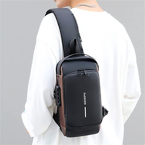 Anti-theft Sling Bag Waterproof Backpack with USB Charging Port,Combination Lock Sling bag suit for 7.9 inch Ipad,Casual Daily Sling Bag (Black-2)