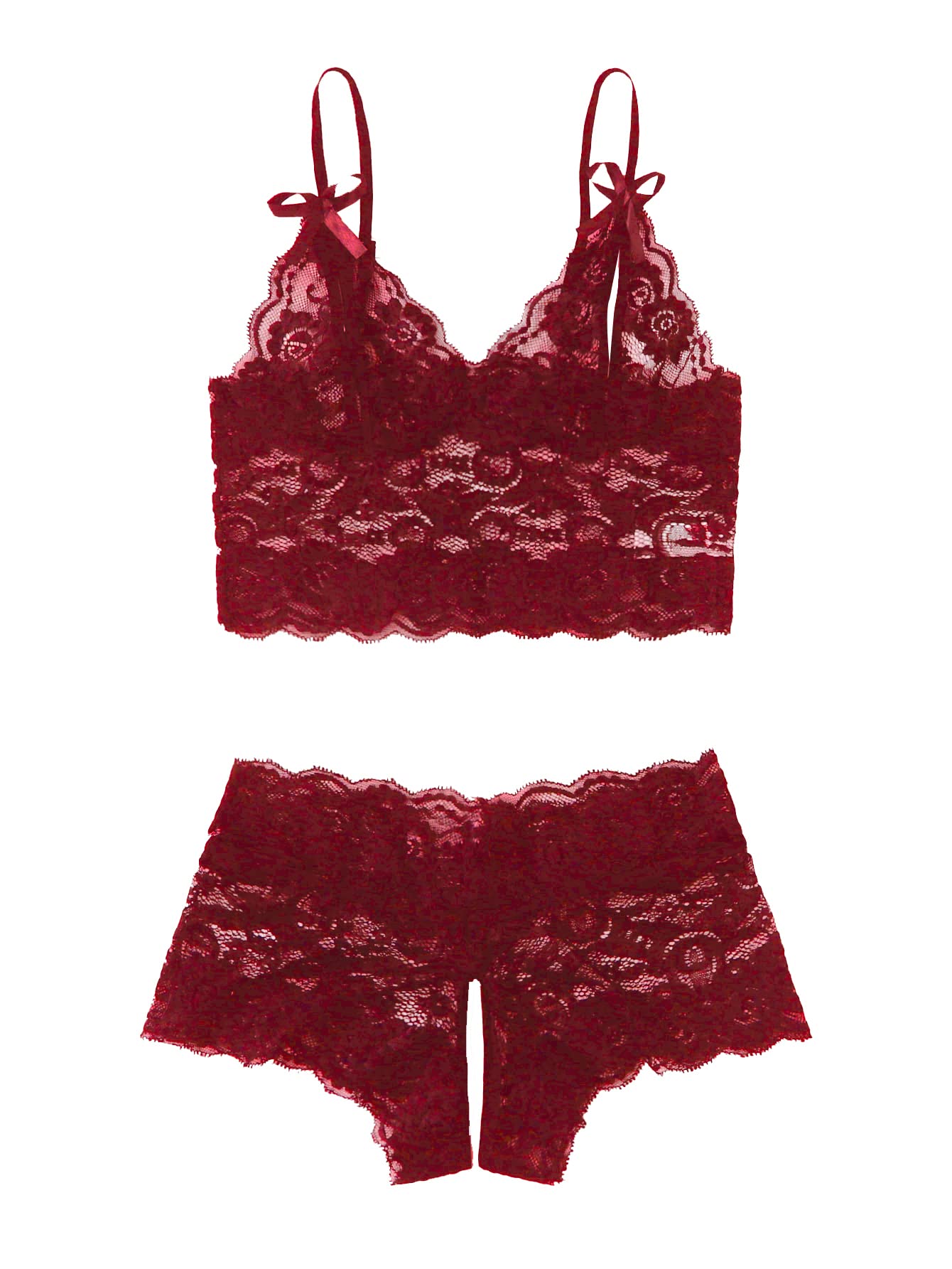 SweatyRocks Women's 2 Piece Lingerie Set Sheer Lace Cut Out Bra and Panty Teddy Lingerie Burgundy M