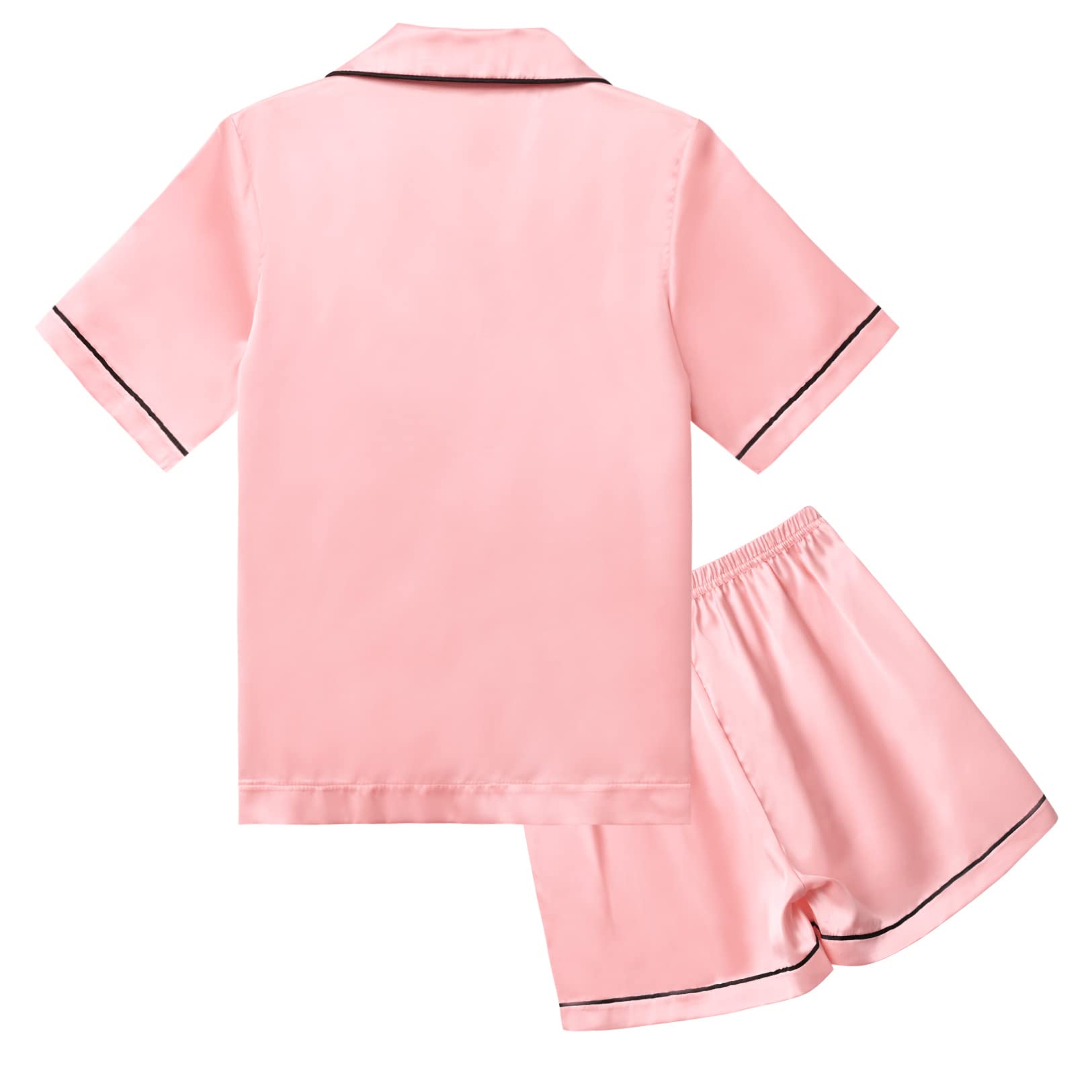 QPANCY Unisex Satin Pajamas Set Short Sleeve 2 Piece Sleepwear Button-Down Kids Nightwear Little Girls Boys Rose Silk Pjs Size 6 7