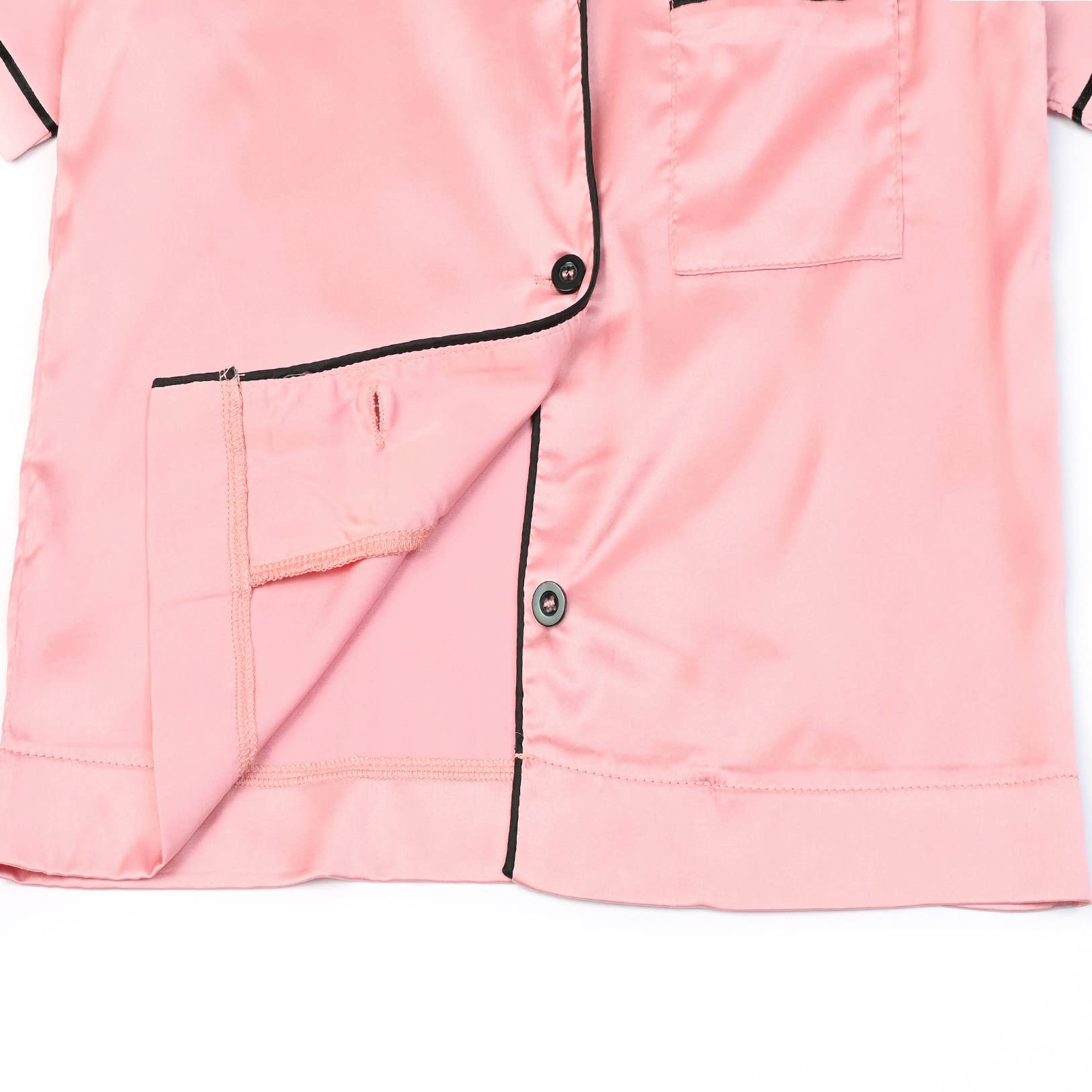 QPANCY Unisex Satin Pajamas Set Short Sleeve 2 Piece Sleepwear Button-Down Kids Nightwear Little Girls Boys Rose Silk Pjs Size 6 7