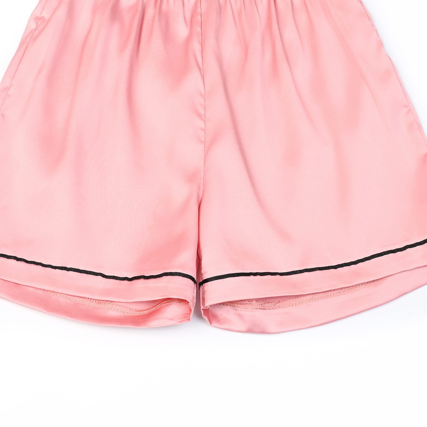 QPANCY Unisex Satin Pajamas Set Short Sleeve 2 Piece Sleepwear Button-Down Kids Nightwear Little Girls Boys Rose Silk Pjs Size 6 7