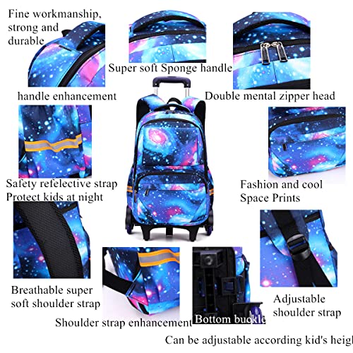 Mysterious Starry Sky Print Rolling Backpack Elementary Students Trolley Bag Primary School Book Bag with Wheels