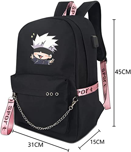 Roffatide Anime Jujutsu Kaisen Backpack Gojo Satoru Book Bag Laptop School Bag with USB Charging Port and Headphone Port