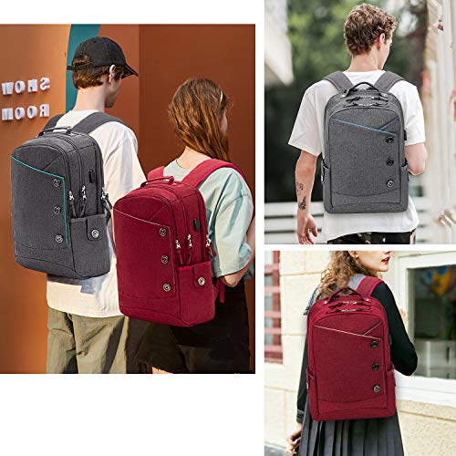 KINGSLONG Laptop Backpack for Women Men fit 17 inch Notebook Water Resistant Travel Backpacks with USB Charging Port College School Work Red