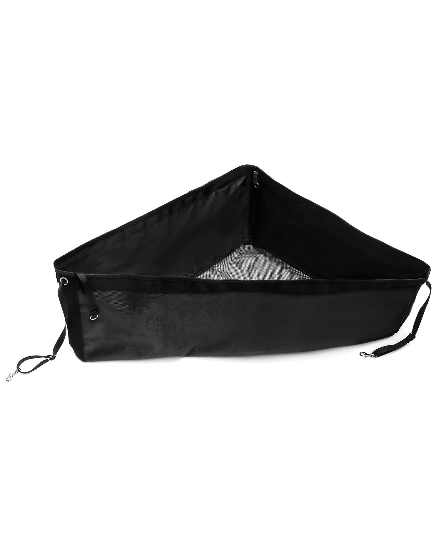 QWORK Corner Hay Feeder Bags, 2 Pack Large Capacity Hay Bag for Horse, Reduces Waste, with Mesh Bottom and Snap Closure, for Horse Trailer Stalls, Black