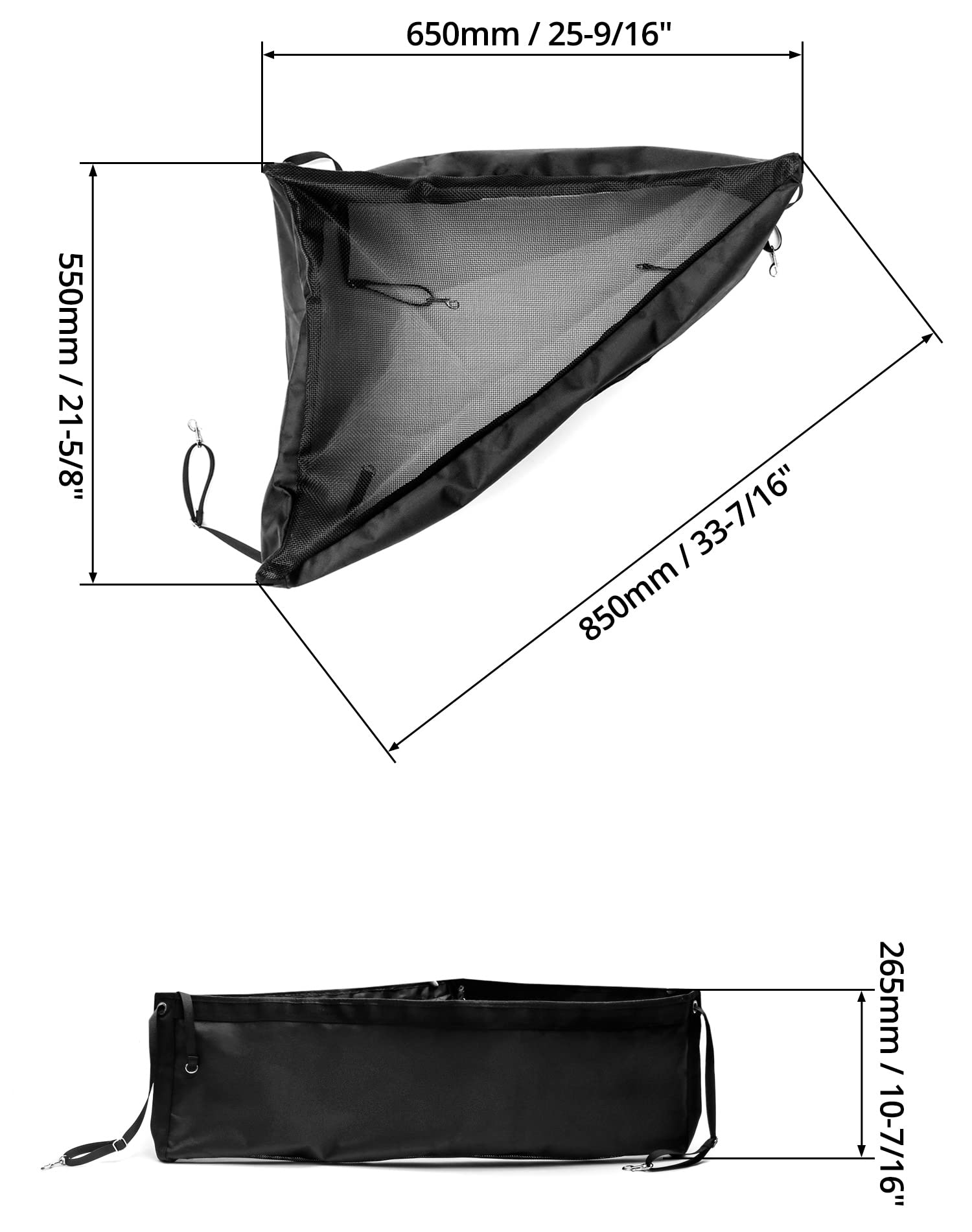 QWORK Corner Hay Feeder Bags, 2 Pack Large Capacity Hay Bag for Horse, Reduces Waste, with Mesh Bottom and Snap Closure, for Horse Trailer Stalls, Black