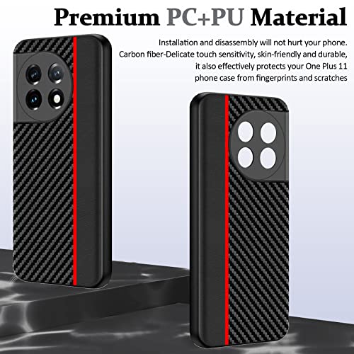 Miimall Compatible for One Plus 11 5G Leather Case, with Carbon Fiber Pattern, Anti-Fingerprint Ultra-Thin Lightweight Shell, Full Coverage Shockproof Cover Case for One Plus 11 5G, 2023(Black&Red)