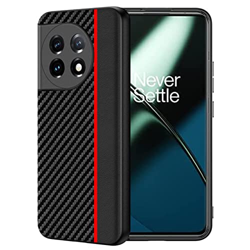 Miimall Compatible for One Plus 11 5G Leather Case, with Carbon Fiber Pattern, Anti-Fingerprint Ultra-Thin Lightweight Shell, Full Coverage Shockproof Cover Case for One Plus 11 5G, 2023(Black&Red)