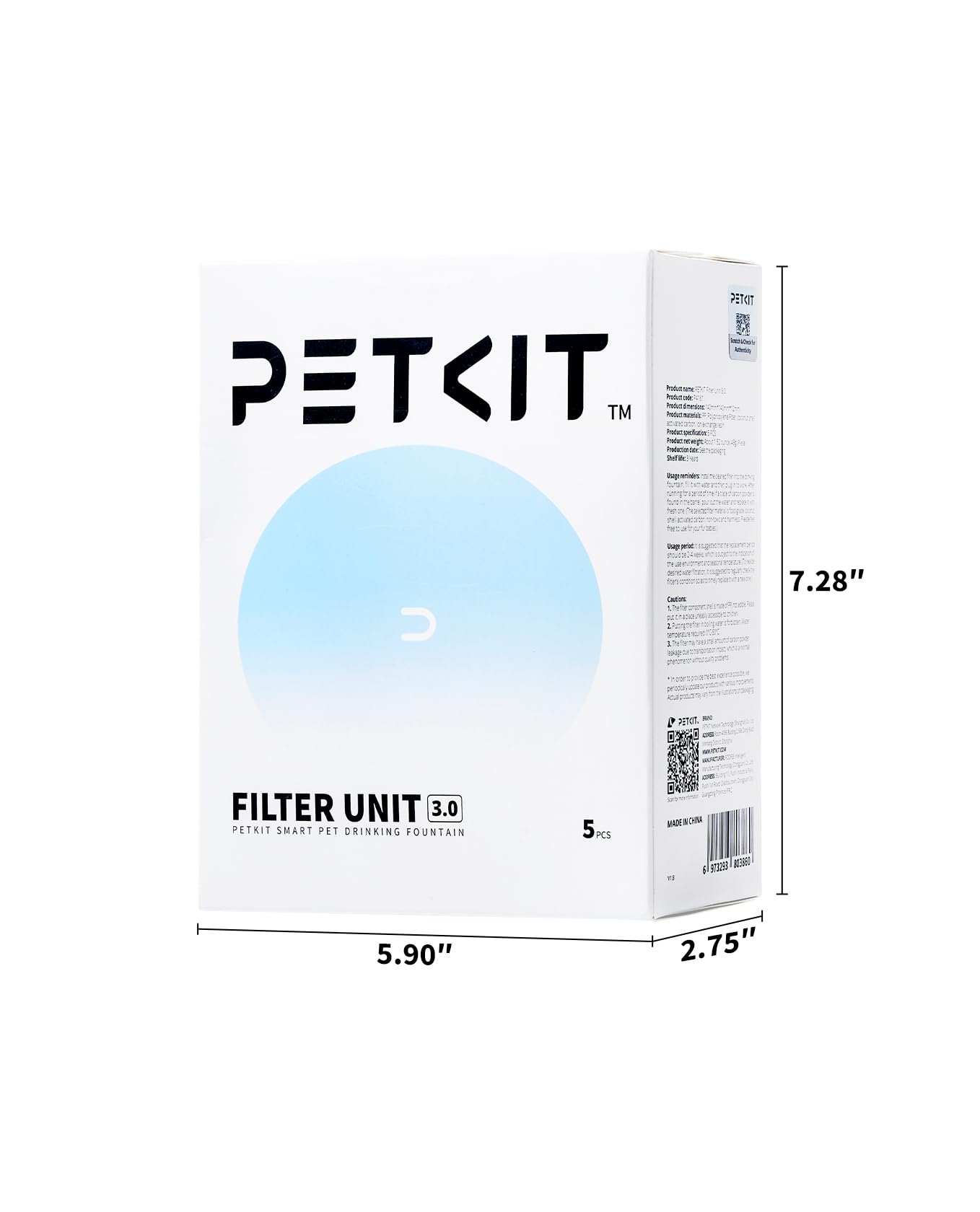 PETKIT Upgraded Filter Units 3.0 for Pet Water Fountains Eversweet 2S/3/3 Pro,Eversweet Solo/Solo SE & CYBERTAIL, Replacement Filters (5 pcs)