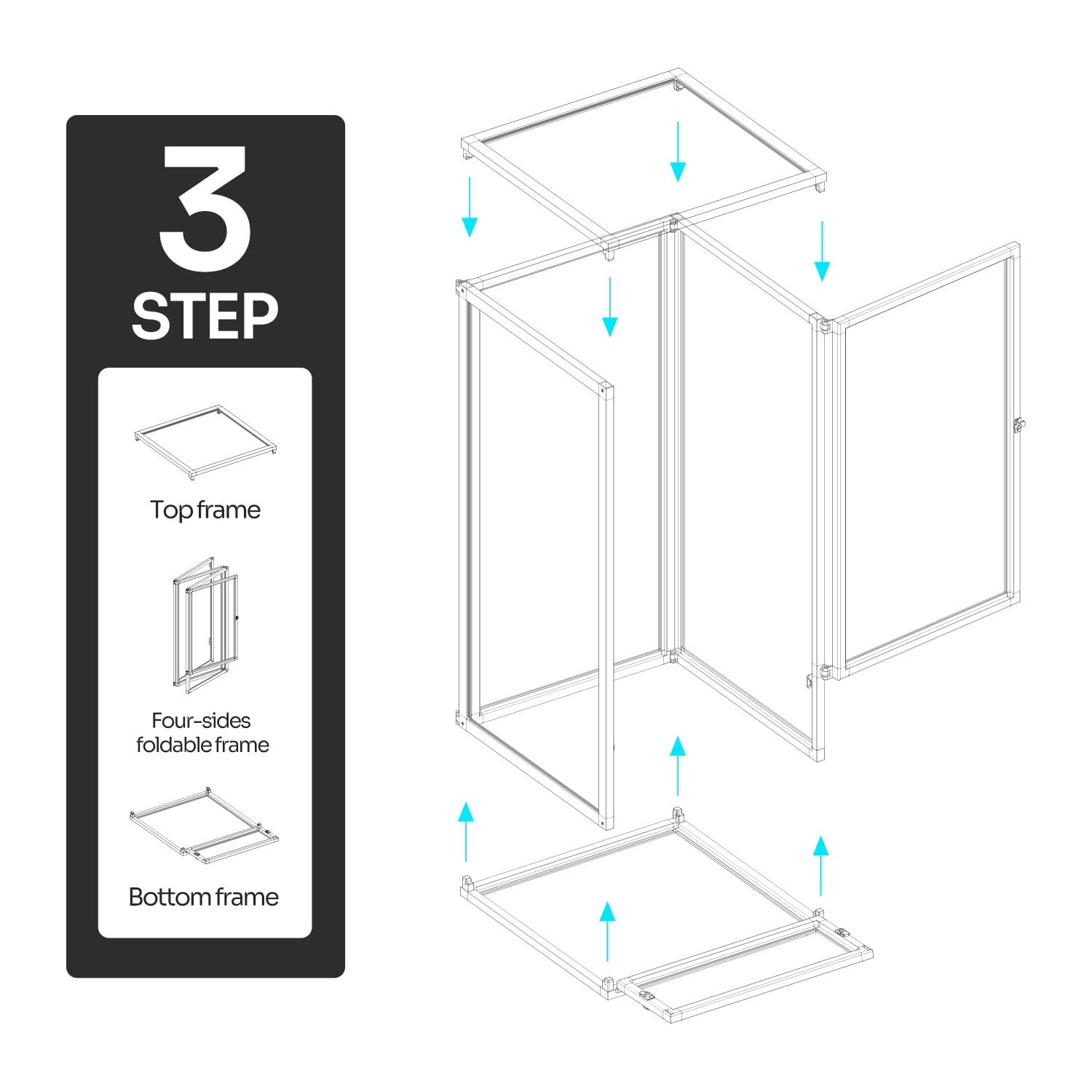 REPTI ZOO 120 Gallon Foldable Reptile Open Fresh Air Aluminum Screen Cage,Black Extra Large Reptiles Habitat Chameleon Breeding Cages 24x24x48-inches