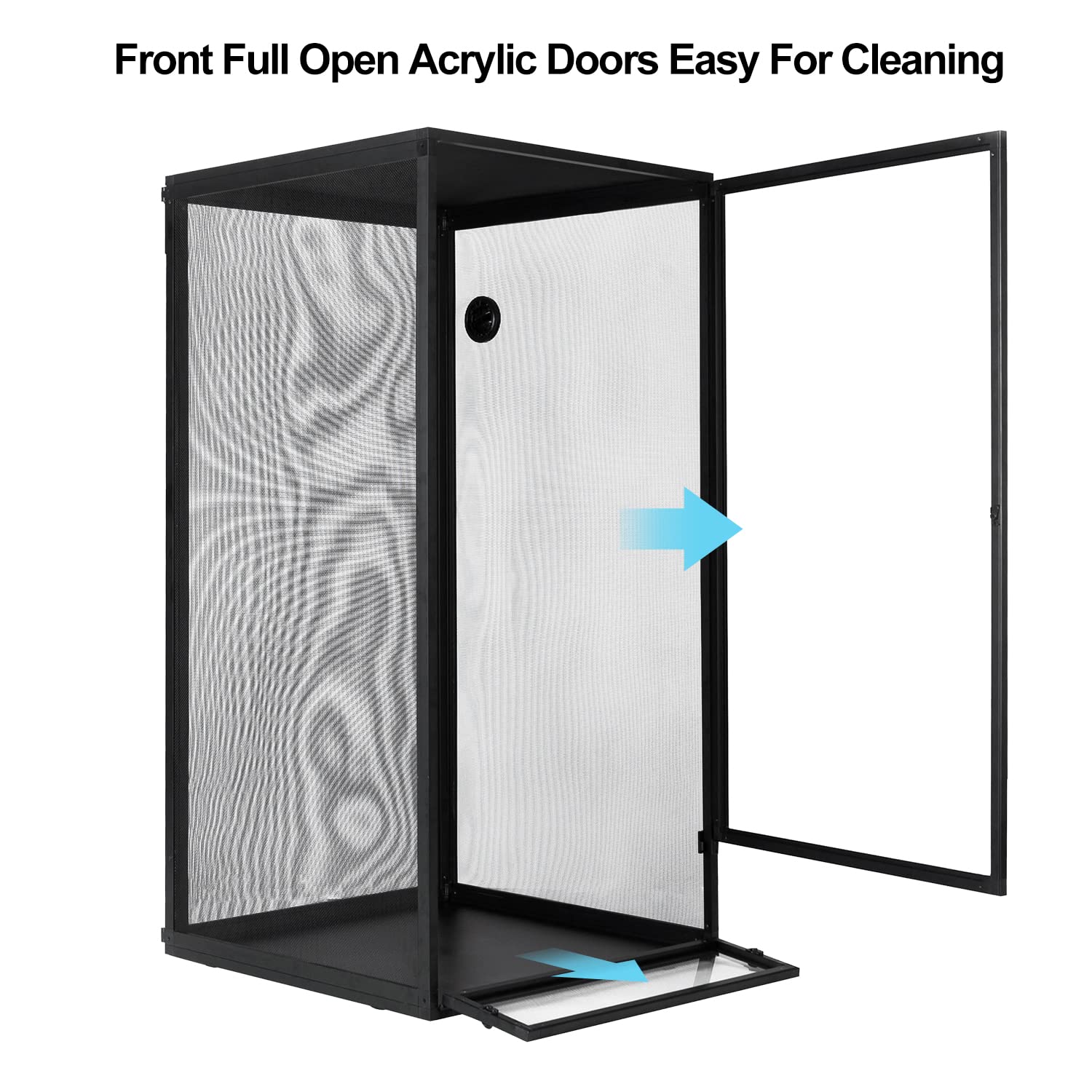 REPTI ZOO 120 Gallon Foldable Reptile Open Fresh Air Aluminum Screen Cage,Black Extra Large Reptiles Habitat Chameleon Breeding Cages 24x24x48-inches
