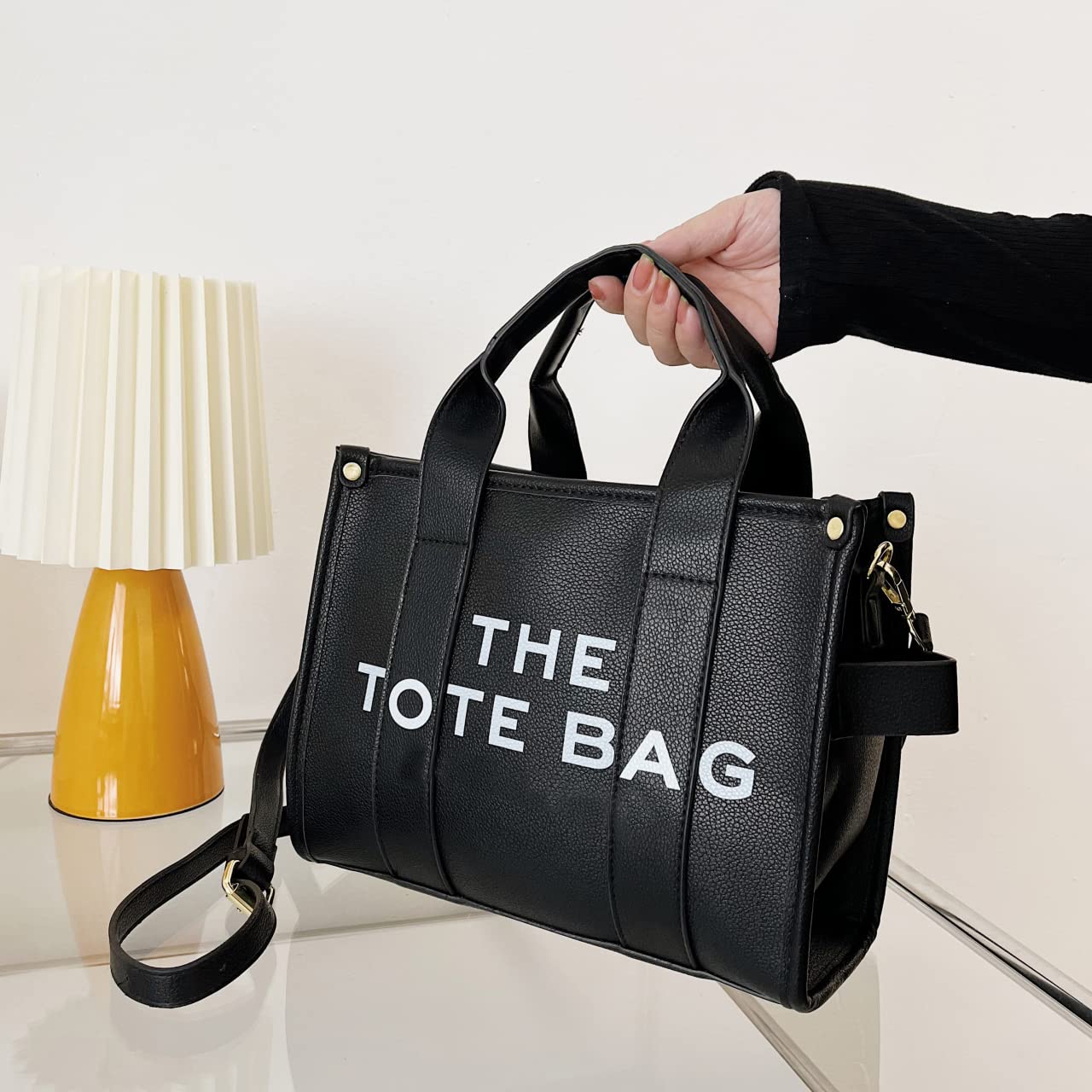 Yaopeing Tote Bag for Women,PU Leather Personalized Trendy Tote Bag,Crossbody Handbags or Handle Bag for Work Travel,Small Black