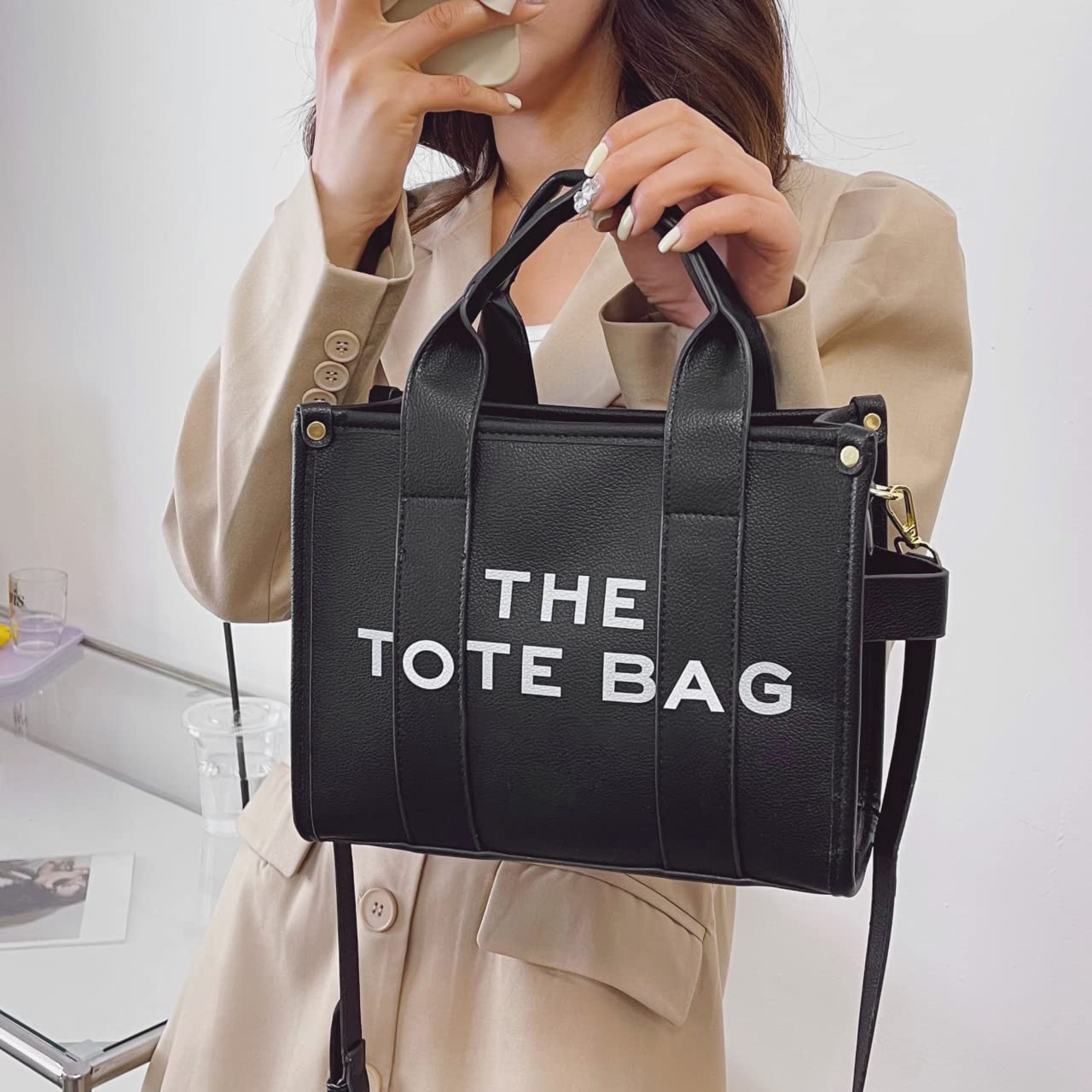 Yaopeing Tote Bag for Women,PU Leather Personalized Trendy Tote Bag,Crossbody Handbags or Handle Bag for Work Travel,Small Black