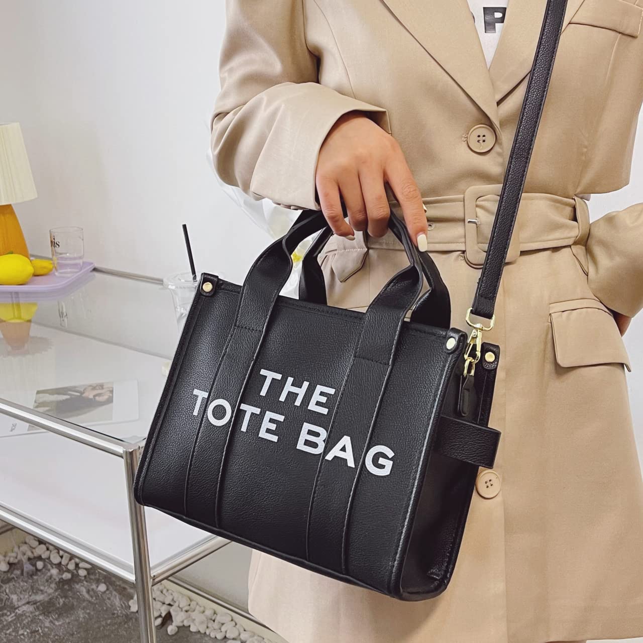 Yaopeing Tote Bag for Women,PU Leather Personalized Trendy Tote Bag,Crossbody Handbags or Handle Bag for Work Travel,Small Black