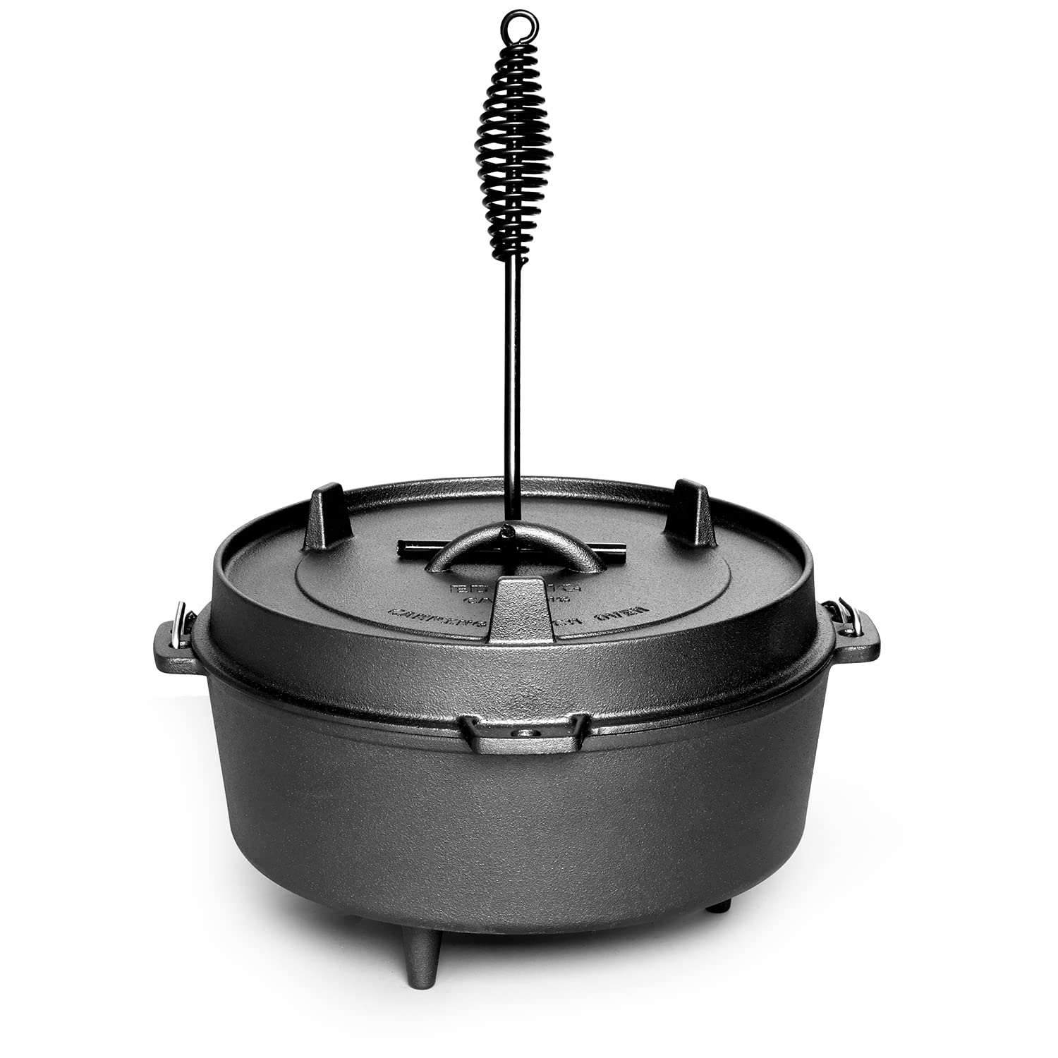 EDGING CASTING Pre-Seasoned Cast Iron Dutch Oven With Skillet Lid, Outdoor Camping Deep Pot for Camping Fireplace Cooking BBQ Baking Campfire, Leg Base, 4.5 Quart
