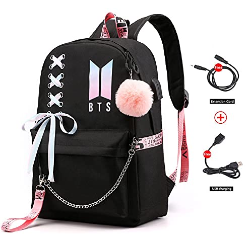 Depulat USB Kpop Backpack Casual Backpack Kpop Laptop Bag College Bag Book Bag Fashion Daypack (one size, Black-1)
