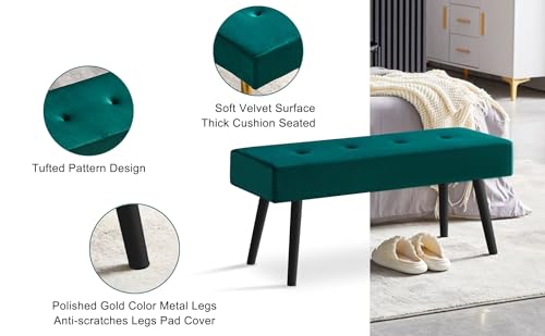 Homedot Bench for Entryway, Upholstered Dining Bench with No Arms Accent Bench Elegant Velvet Living Room Bench Tufted with Strong Metal Legs for Unisex