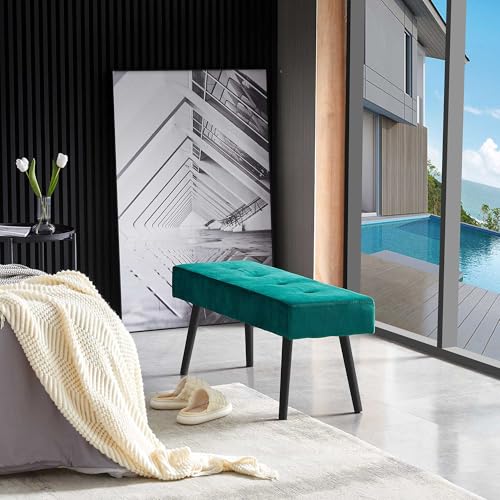 Homedot Bench for Entryway, Upholstered Dining Bench with No Arms Accent Bench Elegant Velvet Living Room Bench Tufted with Strong Metal Legs for Unisex