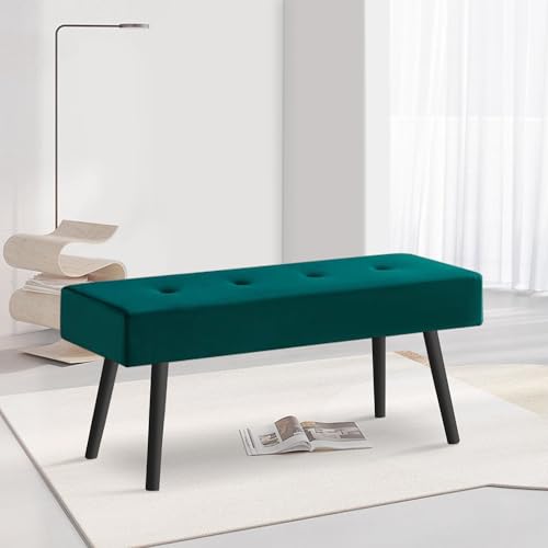 Homedot Bench for Entryway, Upholstered Dining Bench with No Arms Accent Bench Elegant Velvet Living Room Bench Tufted with Strong Metal Legs for Unisex