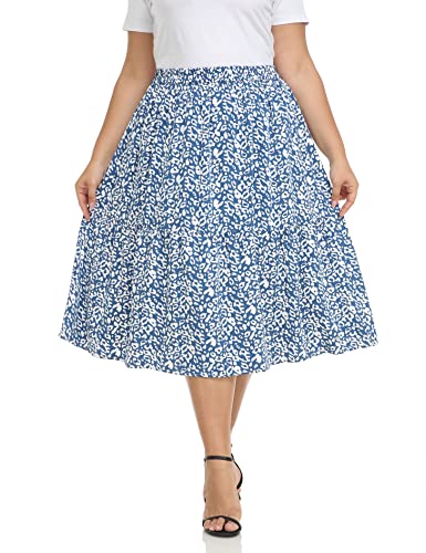 Classic Plus Size Skirts for Women Stretch Pleated Midi Skirt (2X,Leopard)
