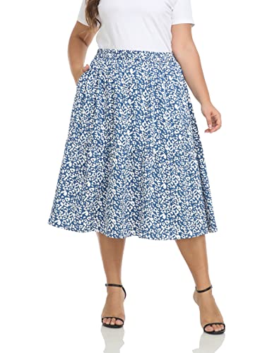 Classic Plus Size Skirts for Women Stretch Pleated Midi Skirt (2X,Leopard)