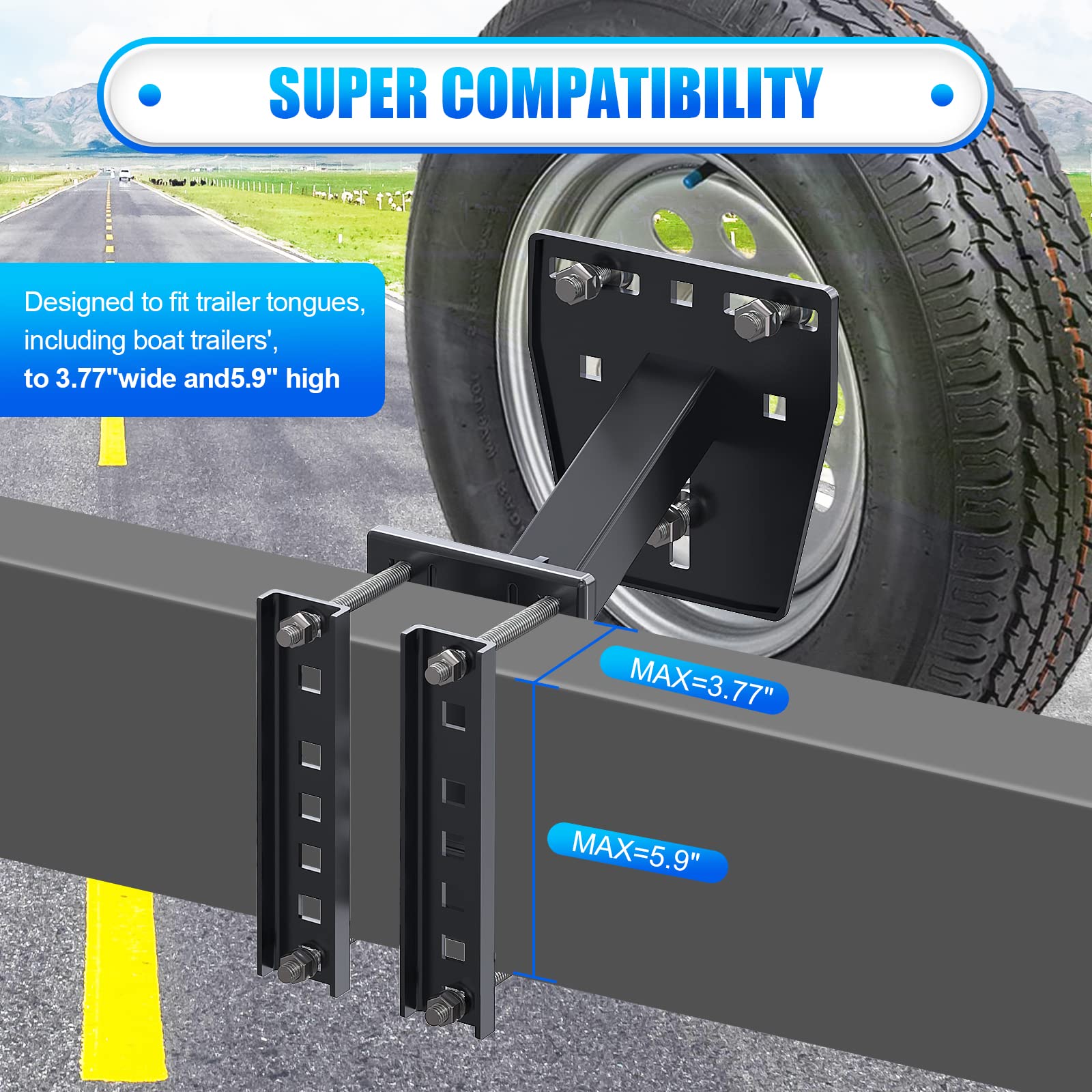 Tnyeobae Trailer Spare Tire Mount - Powder Coat Steel Black Spare Tire Mount Bracket for Trailer Boat or Rv, Fits 4 & 5 & 6 Lugs Wheels Max Loading Capacity 120 LBS (GY-STC0002)