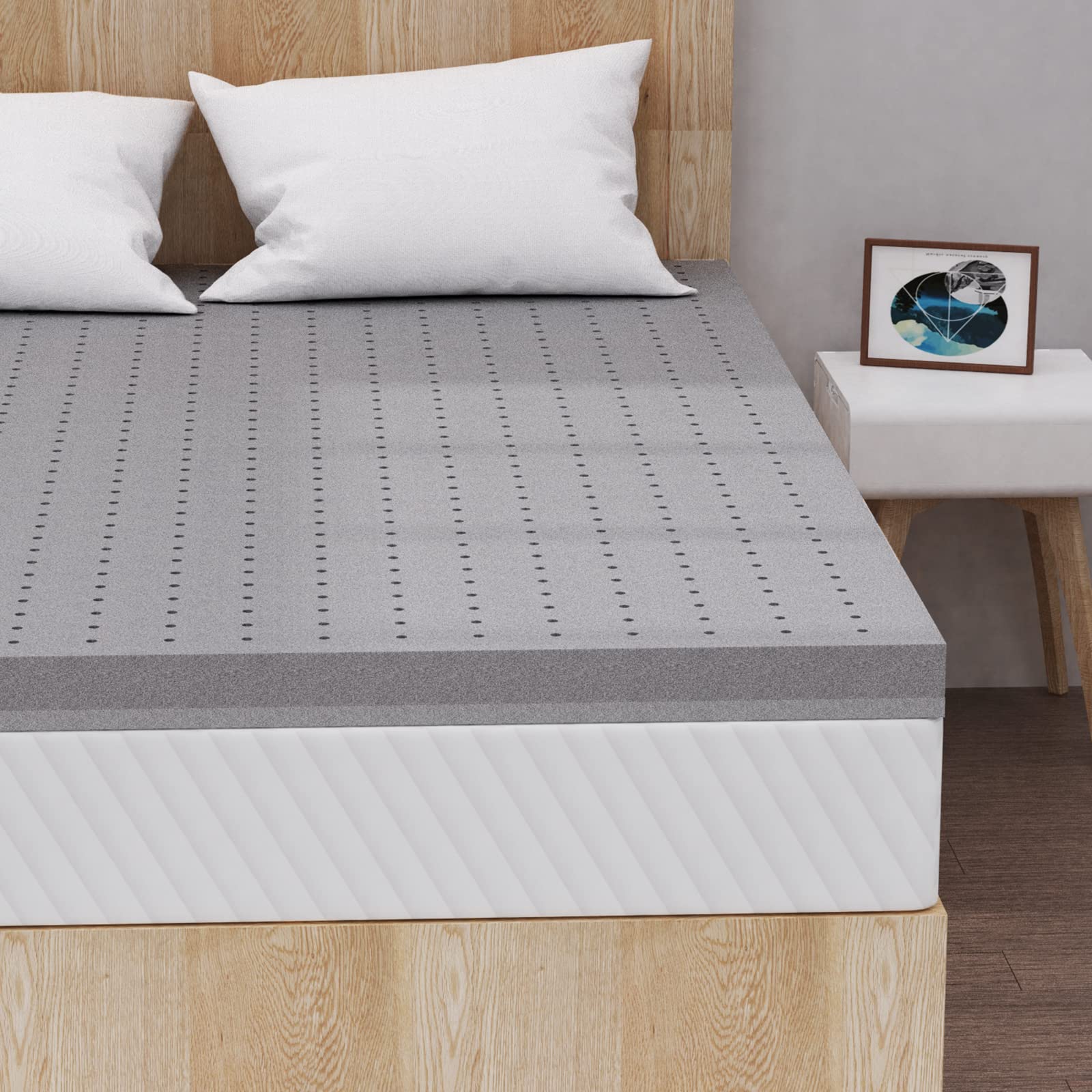 Maxzzz 2 Inch Mattress Topper Queen Size, Firm Bamboo Charcoal Memory Foam Cooling Bed Mattress Topper, Ventilated Mattress Pad CertiPUR-US Certified Plush