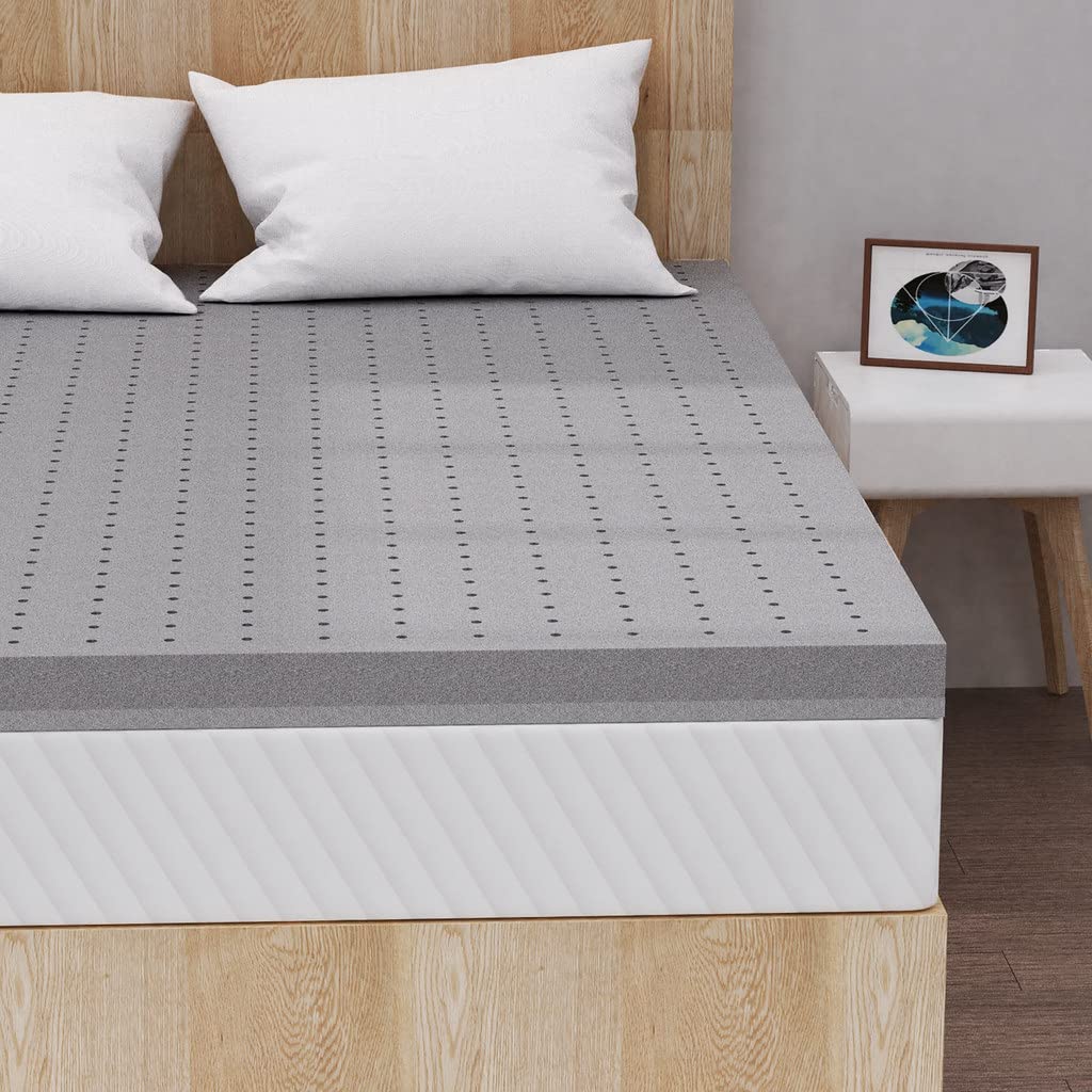 Maxzzz 2 Inch Mattress Topper Queen Size, Firm Bamboo Charcoal Memory Foam Cooling Bed Mattress Topper, Ventilated Mattress Pad CertiPUR-US Certified Plush