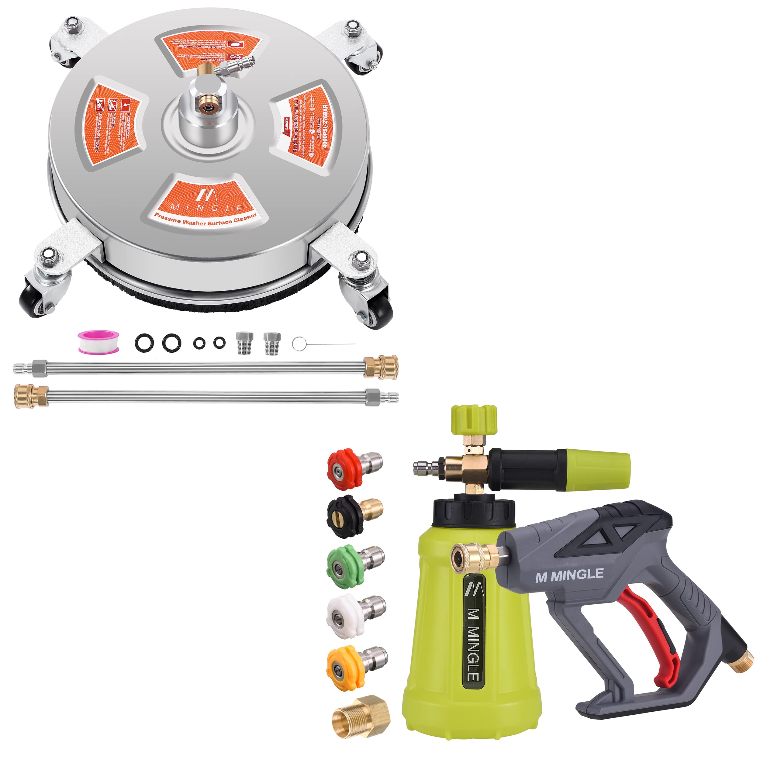 M MINGLE 14'' Pressure Washer Surface Cleaner Attachment, Pressure Washer Gun Snow Foam Lance, 4000 PSI Cannon Foam Blaster Power Washer with 1/4" Quick Connector