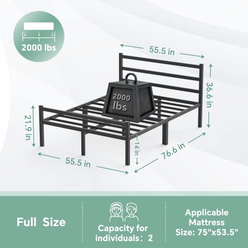 FEMOND Full Bed Frame with Headboard and Footboard, 14 Inch Metal Bed Frame Platform with Storage, Noise Free, No Box Spring Needed, Anti-Slip, Easy Assembly (Max Load: 2000lb)
