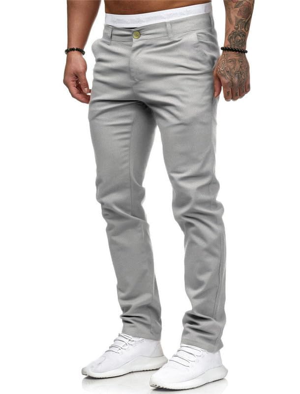 HUNGSON Men Skinny Slim Fit Casual Jeans Dyeing Stretch Straight Fashion Denim Pants Lightgrey