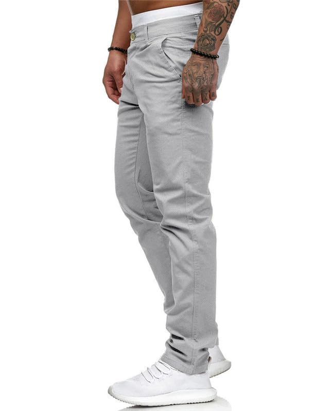 HUNGSON Men Skinny Slim Fit Casual Jeans Dyeing Stretch Straight Fashion Denim Pants Lightgrey