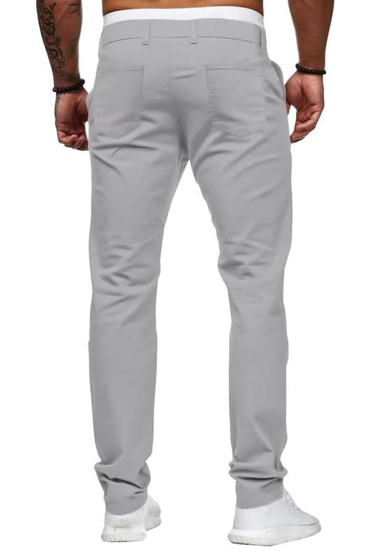 HUNGSON Men Skinny Slim Fit Casual Jeans Dyeing Stretch Straight Fashion Denim Pants Lightgrey